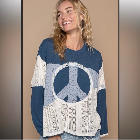 POL | Tops | New Pol Blue And White Long Sleeve Patchwork And Crochet ...